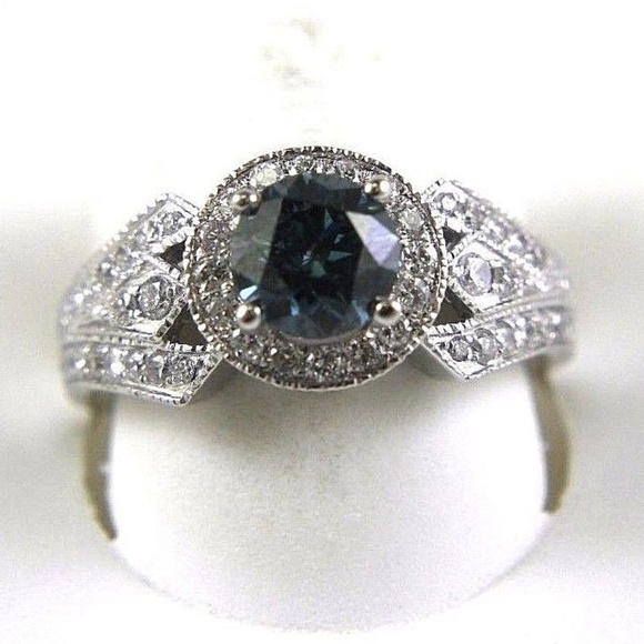 Jewelry | Round Blue Diamond Solitaire Ring 14k Wg 195ct | Poshmark